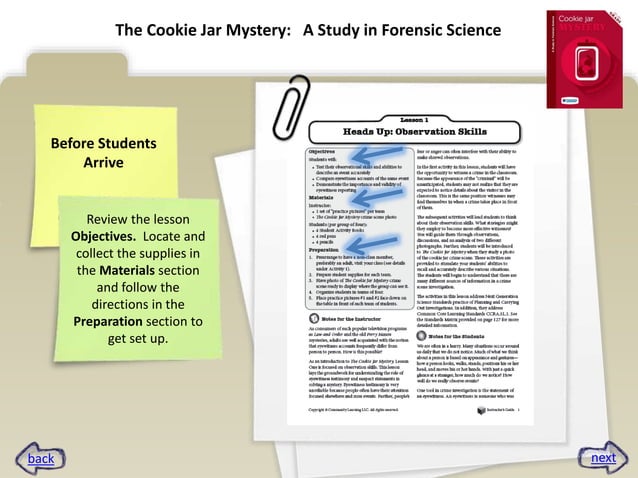 Cookie Jar Mystery: A Study in Forensic Science Lesson 1 Tutorial | PPT