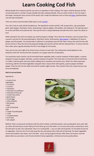 Cooking cod fish | DOCX | Cooking | Food & Drink