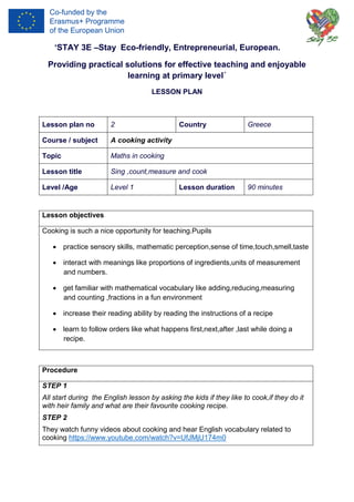 STAY 3E Cooking lesson plans' book | PDF