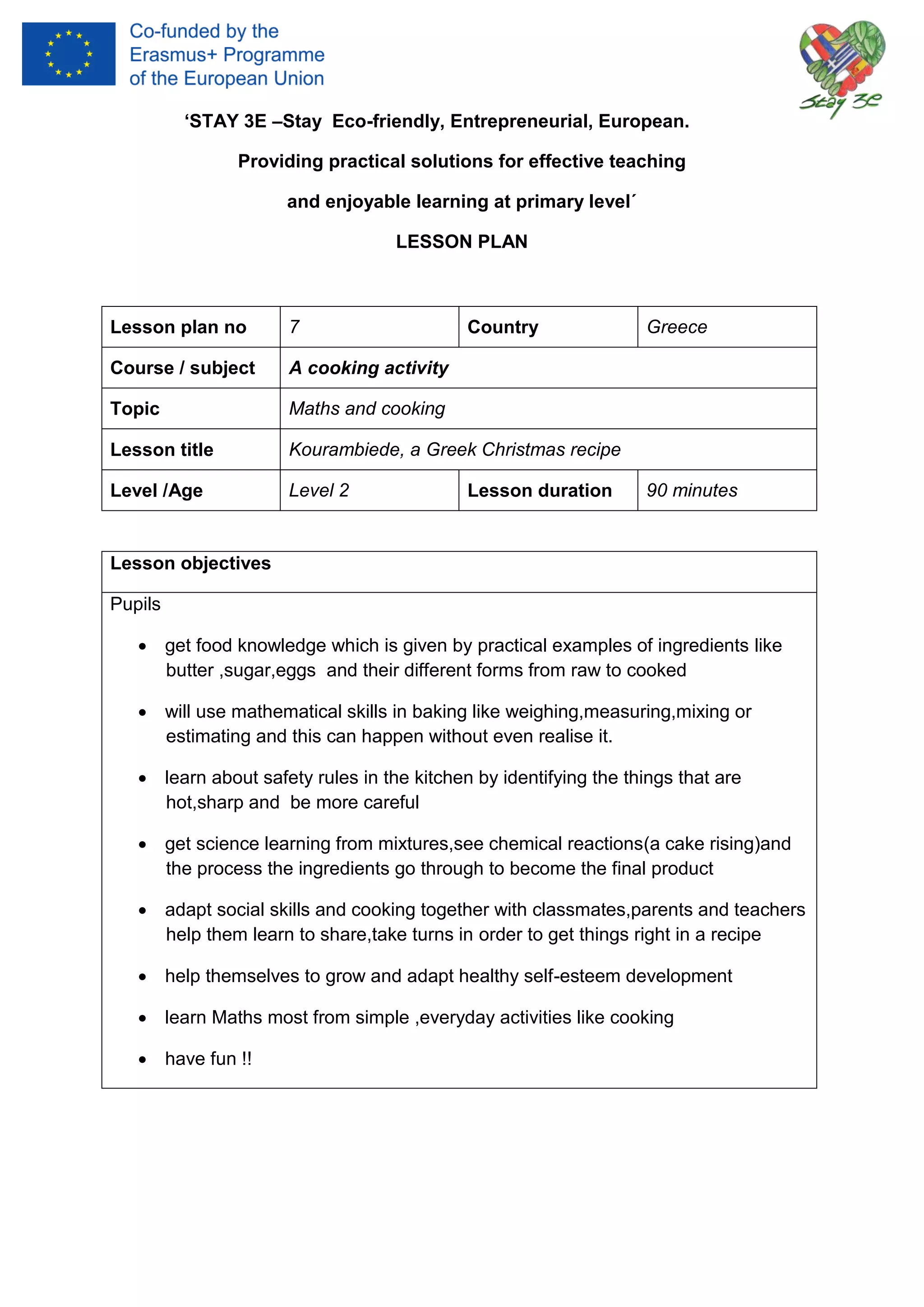 Cooking lesson plans' book | PDF