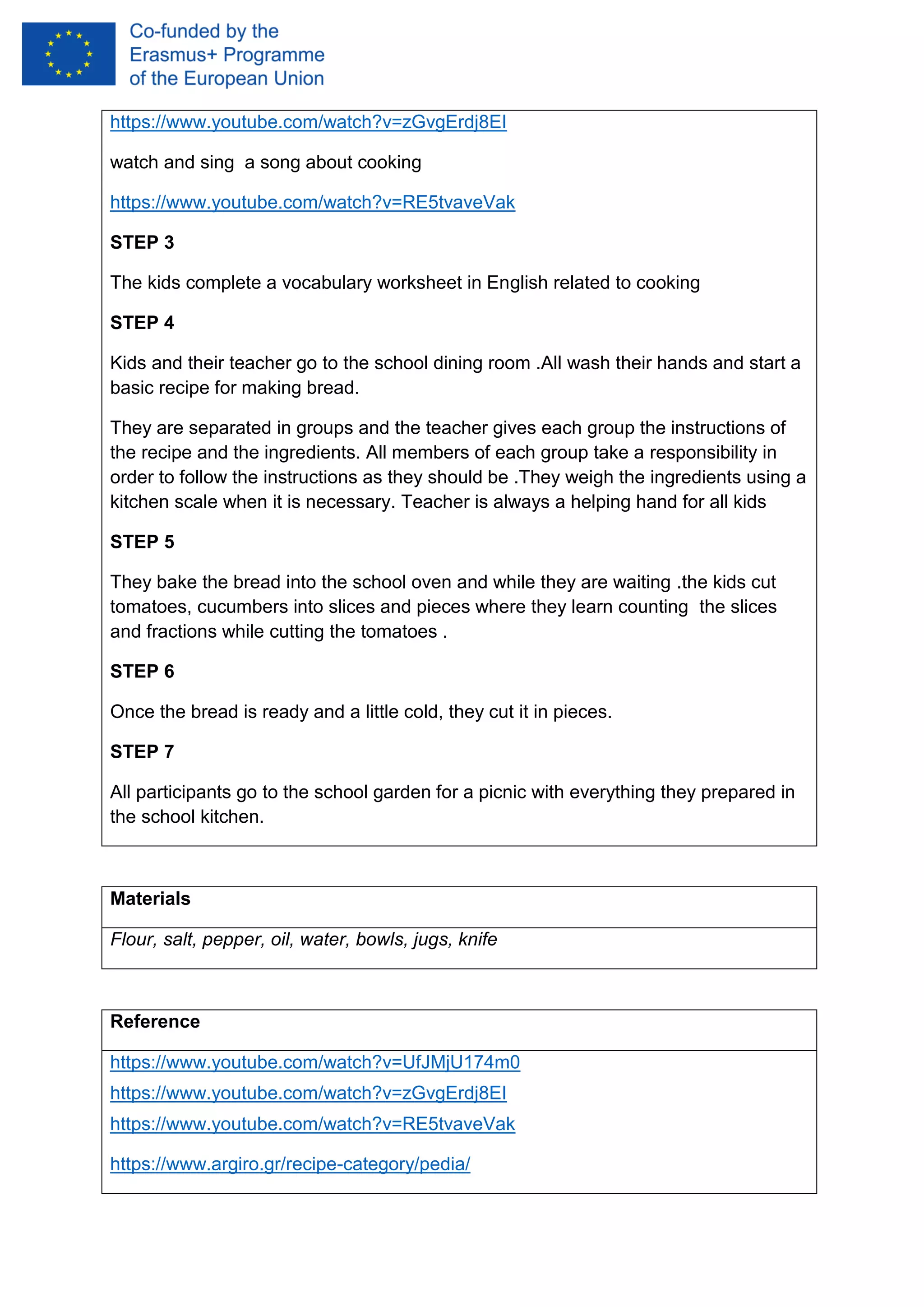 Cooking lesson plans' book | PDF