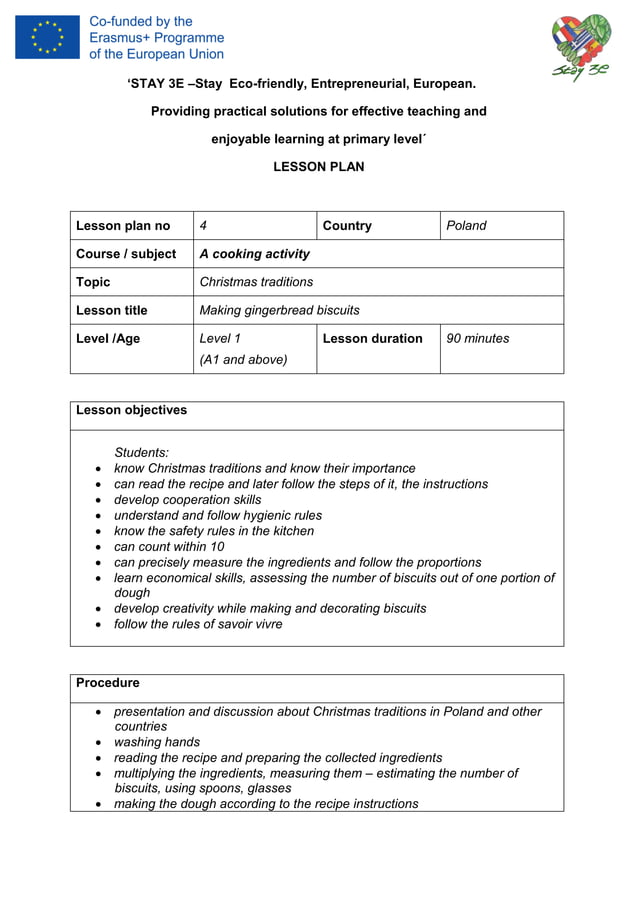 Cooking lesson plans' book | PDF