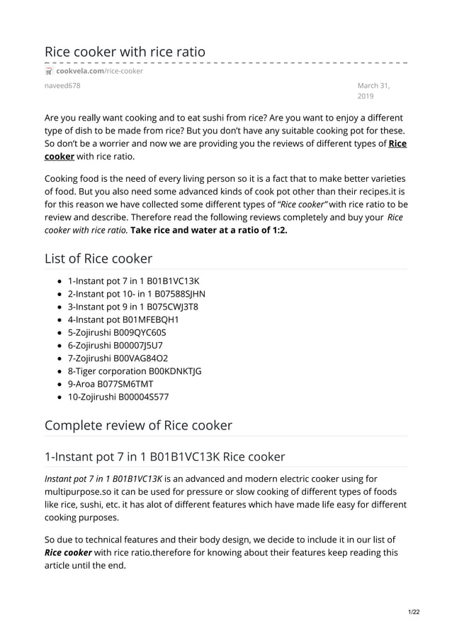rice cooker with rice ratio | PDF