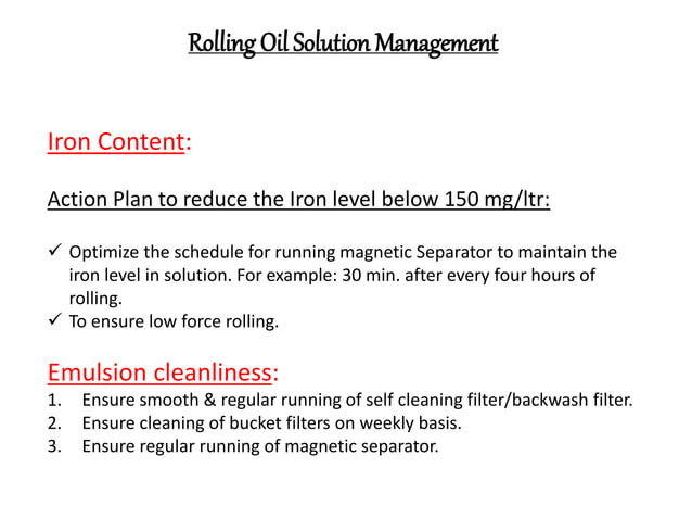ROLLING OIL EMULSION MANAGEMENT | PPTX | Chemistry | Science
