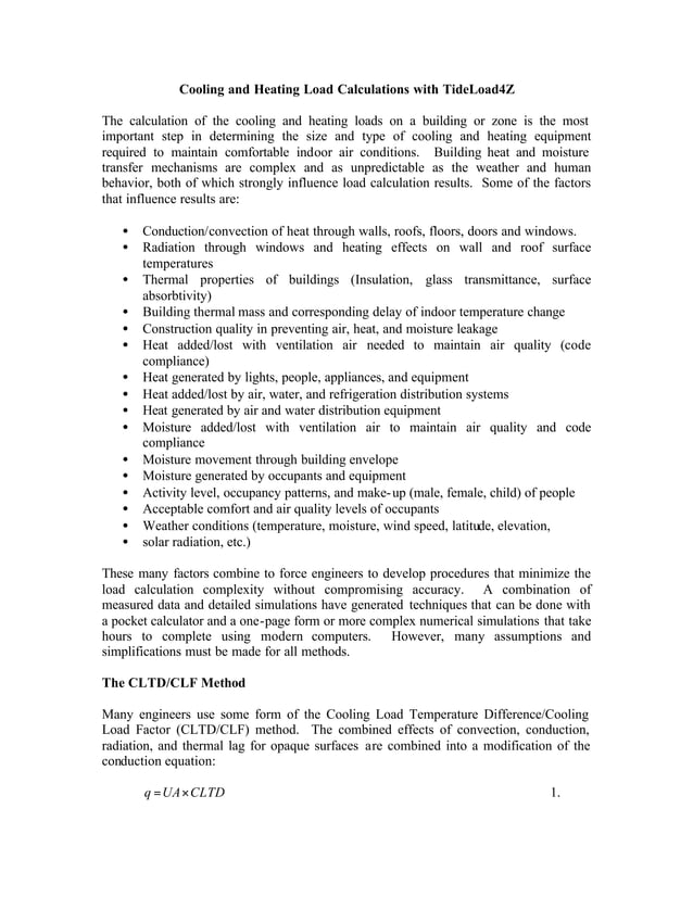 Cooling and heating load calculations tide load4z | PDF