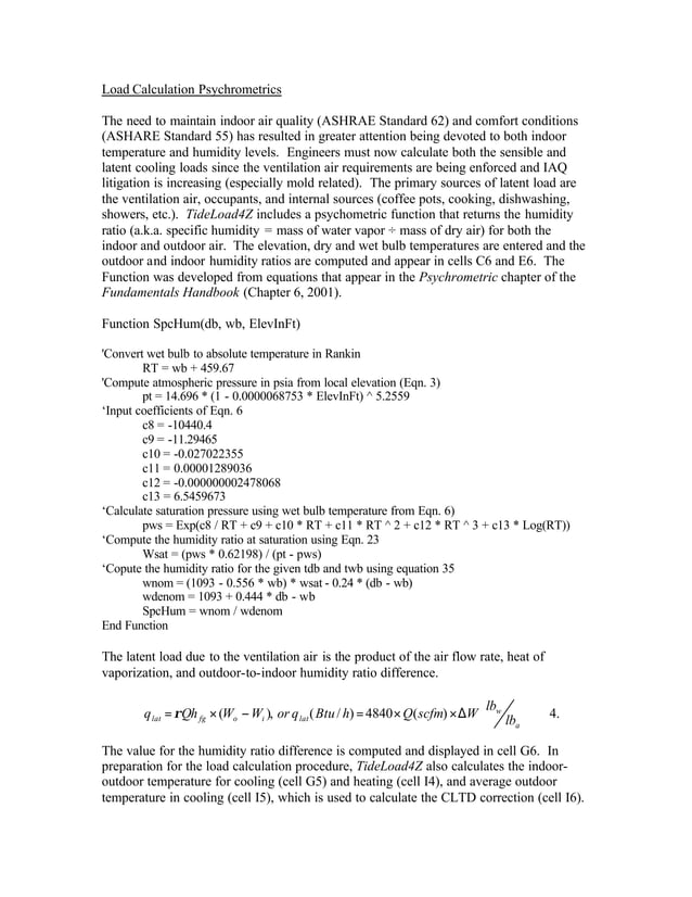 Cooling and heating load calculations tide load4z | PDF
