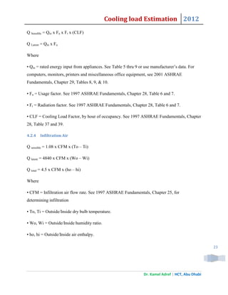 Cooling load calculations | PDF