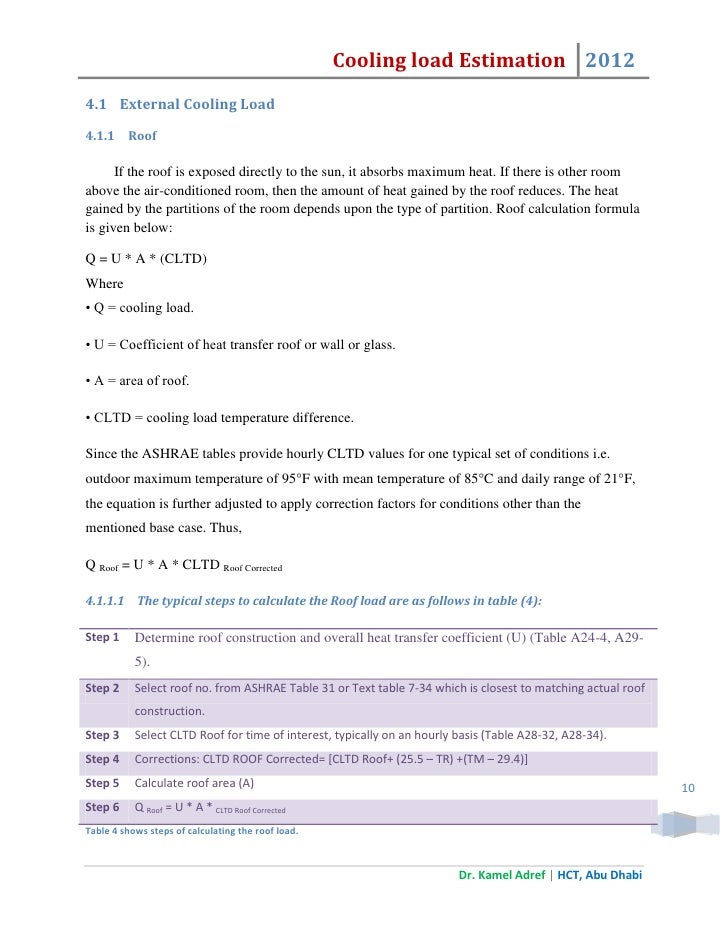 Cooling load calculations