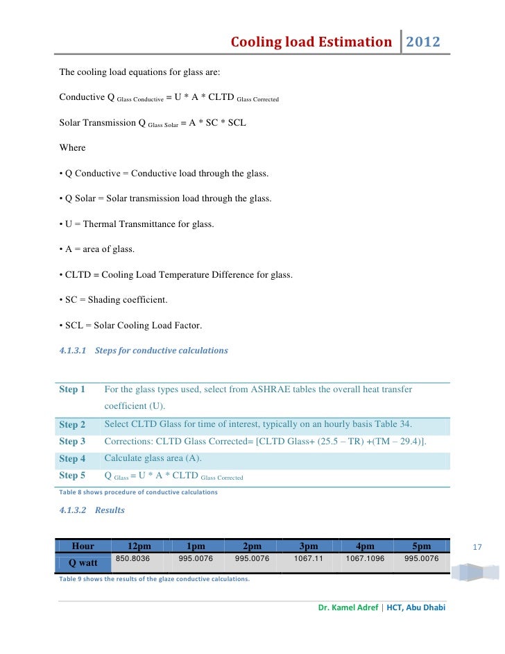 Cooling load calculations