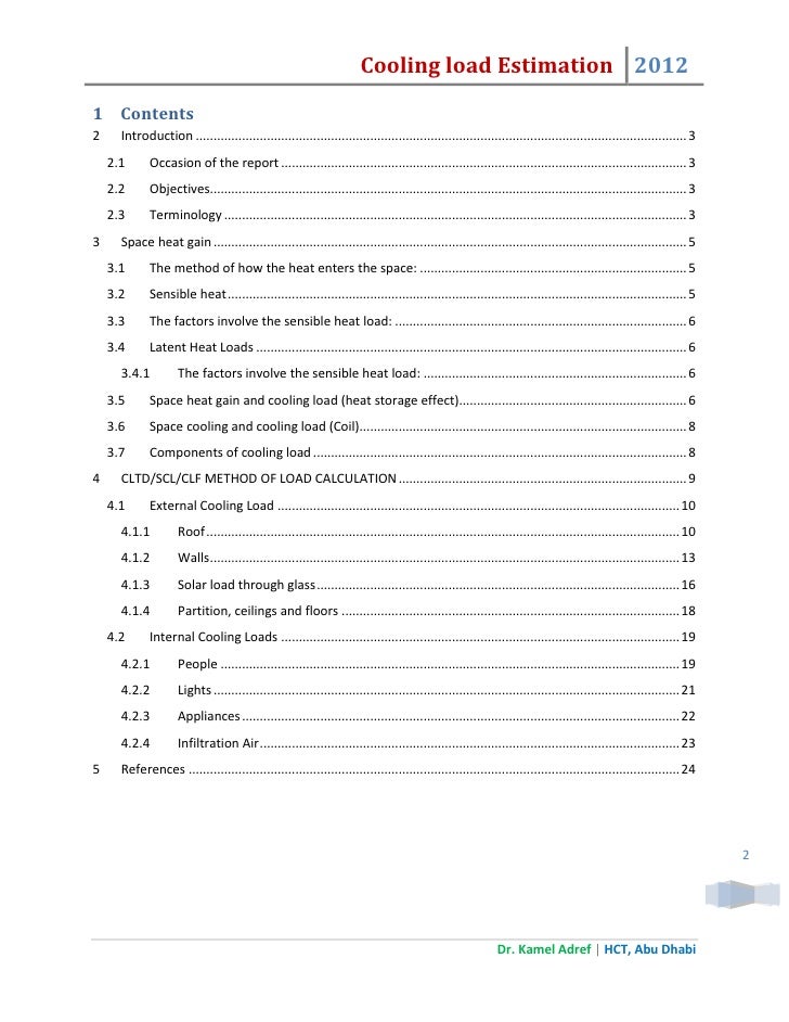 Cooling load calculations