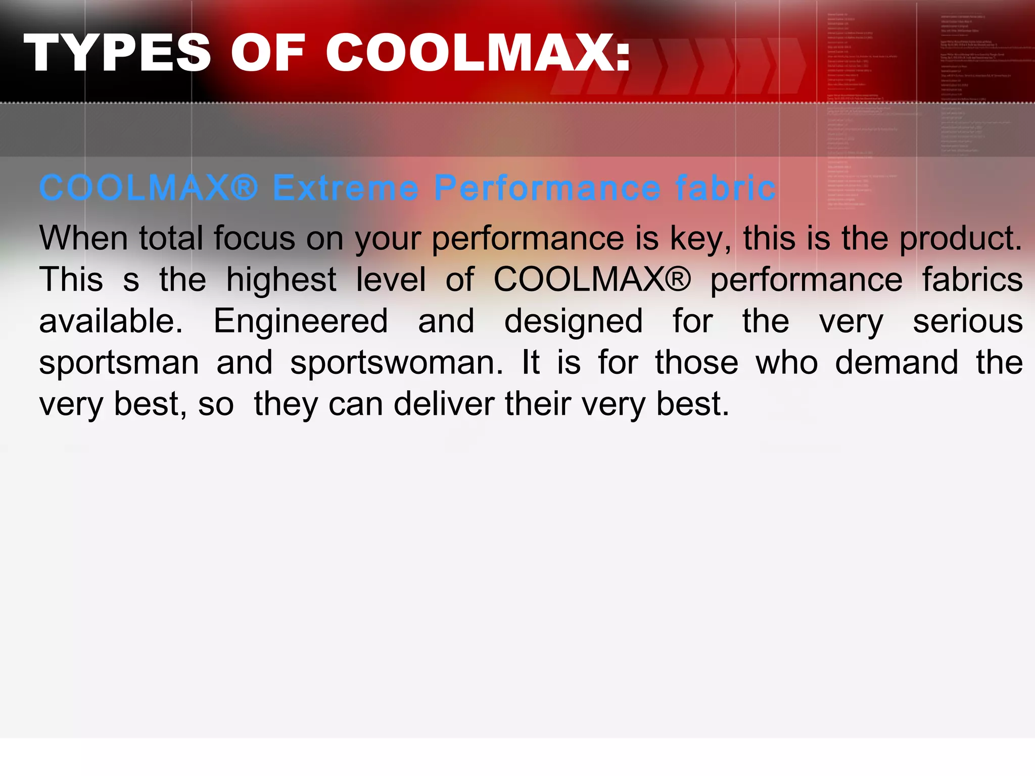 Coolmax fabric By BULBUL | PPT