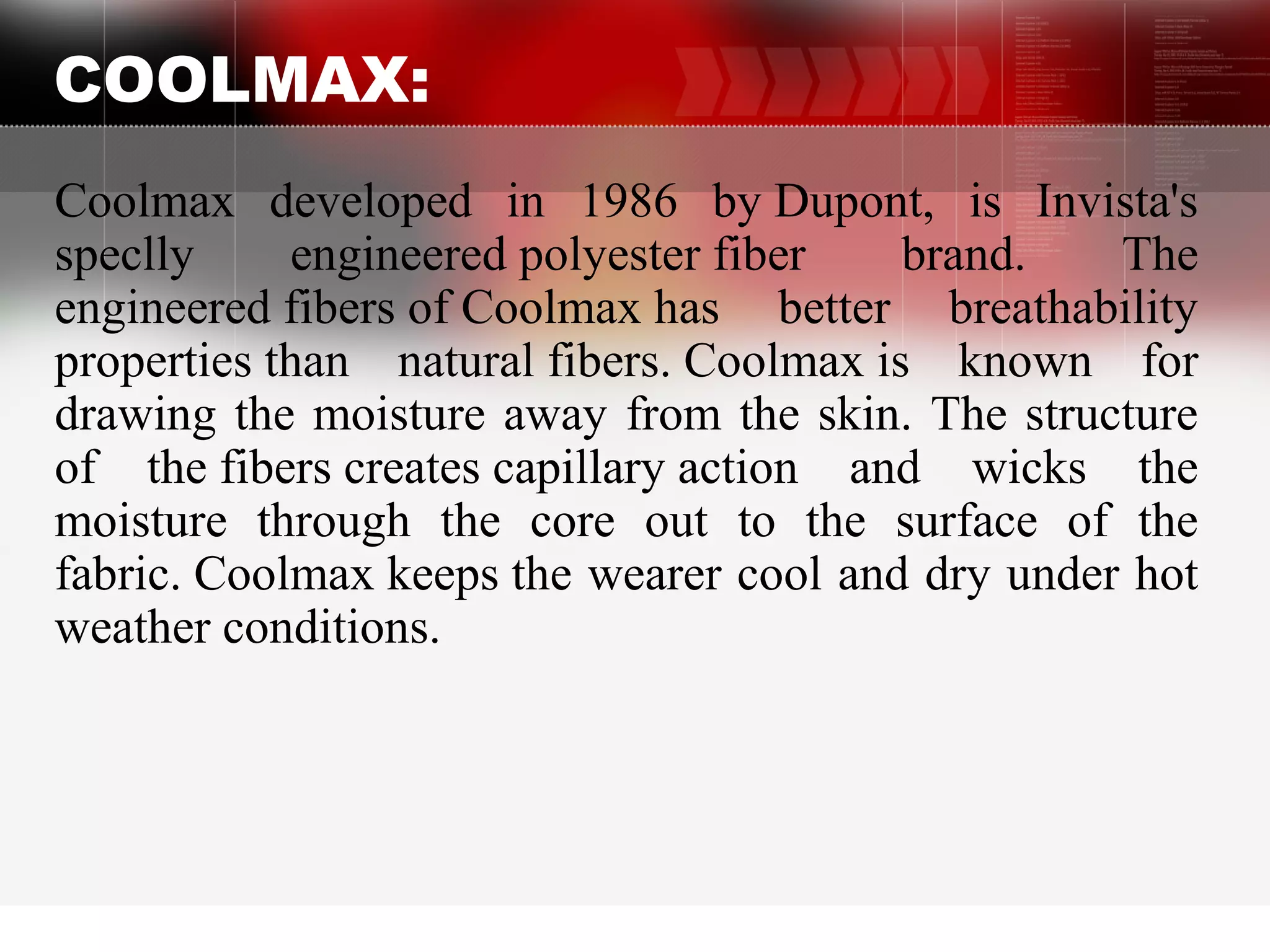Coolmax fabric By BULBUL | PPT