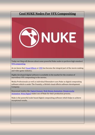 Cool NUKE Nodes For VFX Compositing | PDF