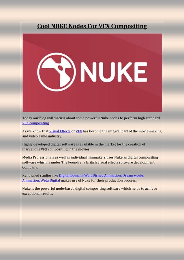 Cool Nuke Nodes For Vfx Compositing Pdf