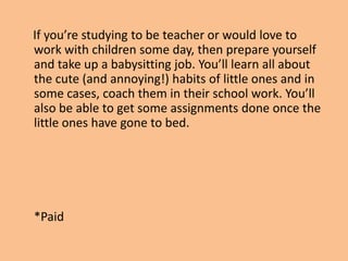 Cool part time jobs for students | PPTX