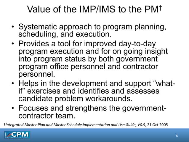 Integrated master plan (imp) - the foundation of the program success | PPT