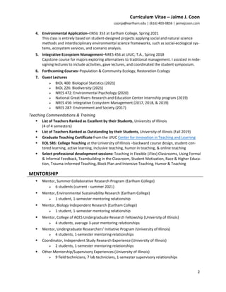 Jaime Coon CV | PDF | Undergraduate Education | College Education