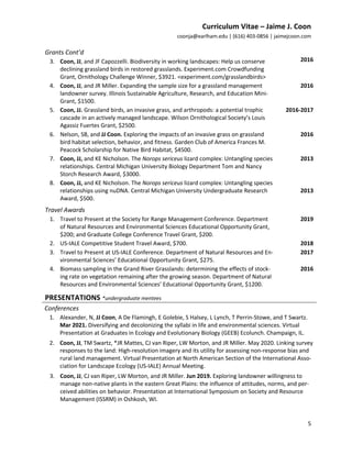 Jaime Coon CV | PDF | Undergraduate Education | College Education