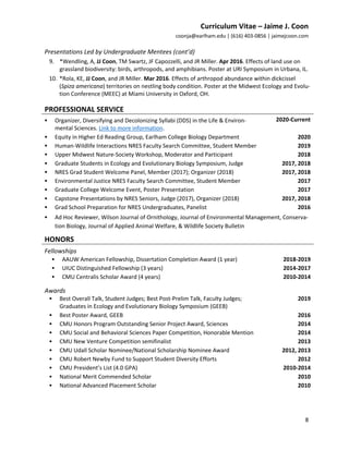 Jaime Coon CV | PDF | Undergraduate Education | College Education