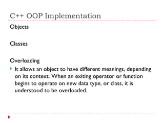 C++ OOP Implementation | PPT | Programming Languages | Computing
