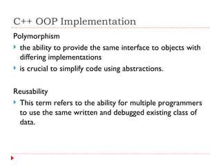 C++ OOP Implementation | PPT | Programming Languages | Computing