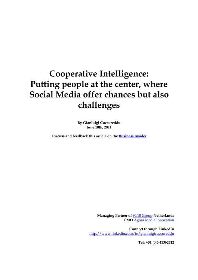 Cooperative Intelligence: Putting People At The Center, Where Social ...