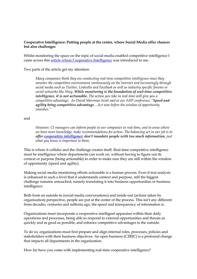 Cooperative Intelligence: Putting People At The Center, Where Social ...