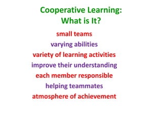 Cooperative Learning Overview Ppt For Hour Meeting | PPTX