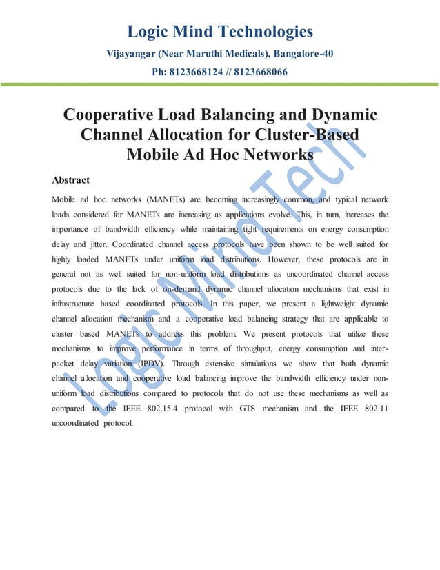Cooperative load balancing and dynamic channel allocation for cluster ...