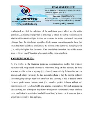 Cooperative packet delivery in hybrid wireless mobile networks a coalitional game approach | PDF