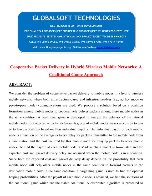 Dotnet 2013 Ieee Mobilecomputing Project Cooperative Packet Delivery In