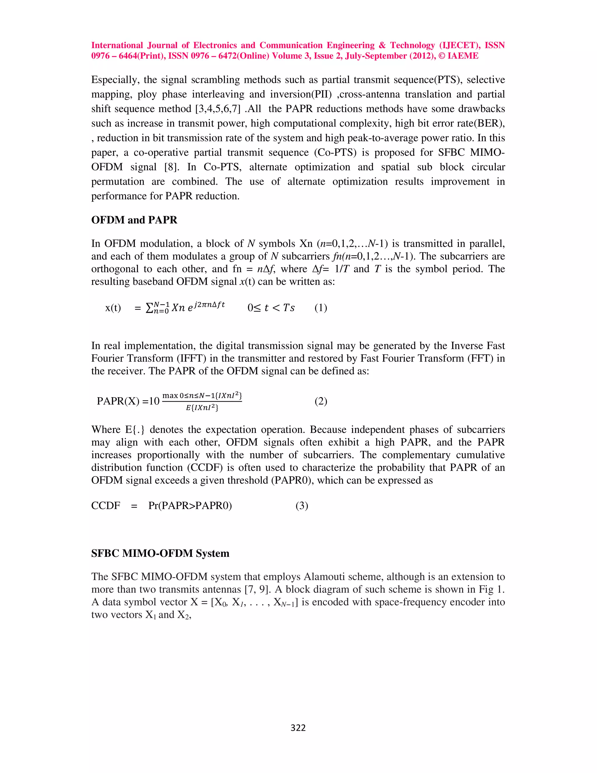 Cooperative Partial Transmit Sequence For Papr Reduction In Space