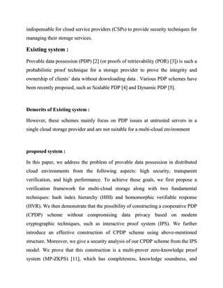 Cooperative provable data possession for | DOCX | Cloud Computing | Internet