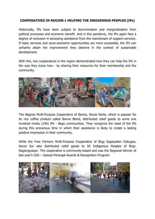 Cooperatives in Region 1 Helping the Indigenous Peoples (IPs) | PDF