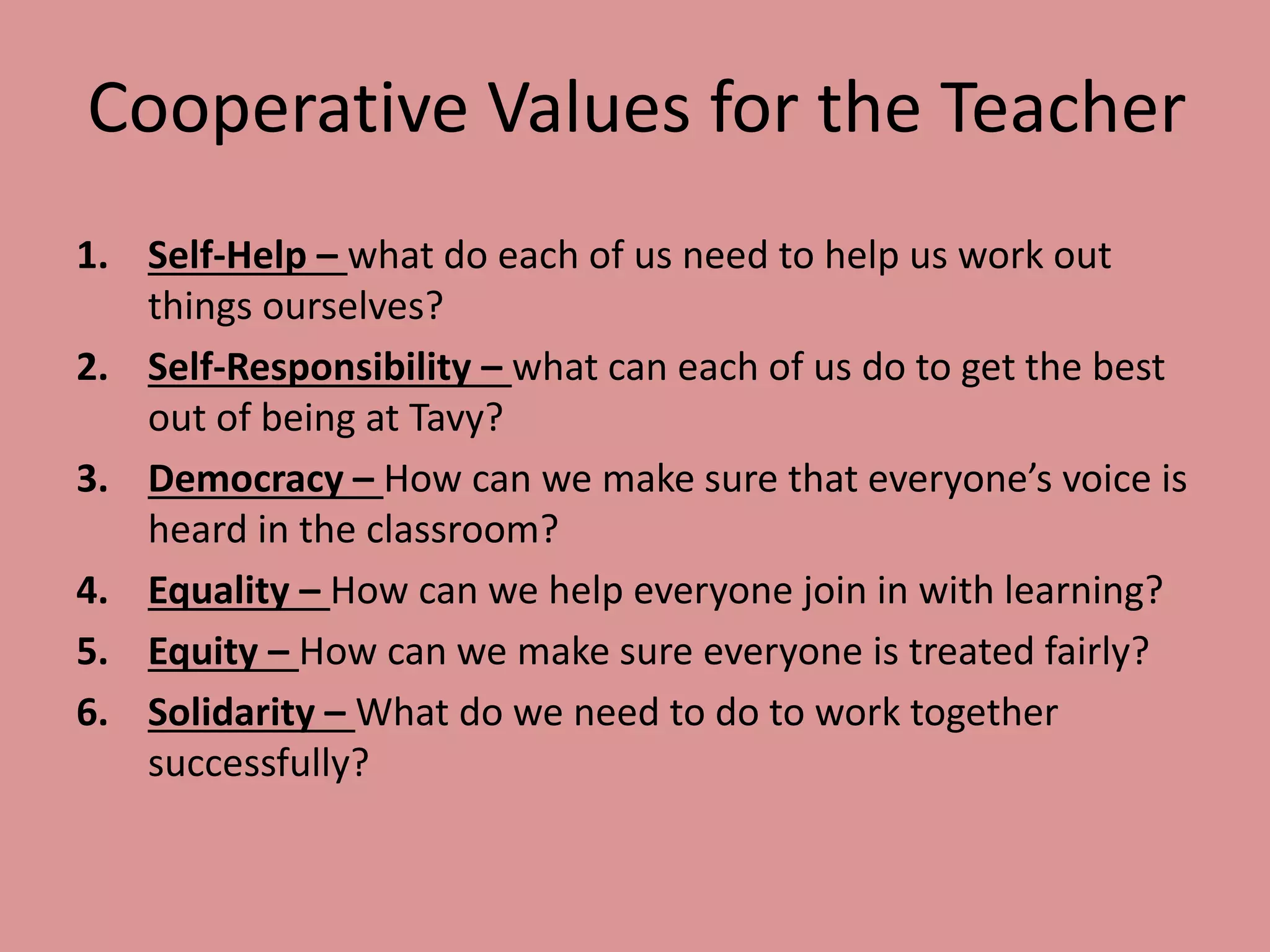 Cooperative values tutor activities | PPTX