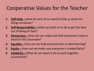 Cooperative values tutor activities | PPTX