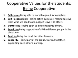 Cooperative values tutor activities | PPTX