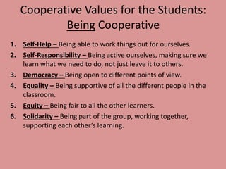 Cooperative values tutor activities | PPTX