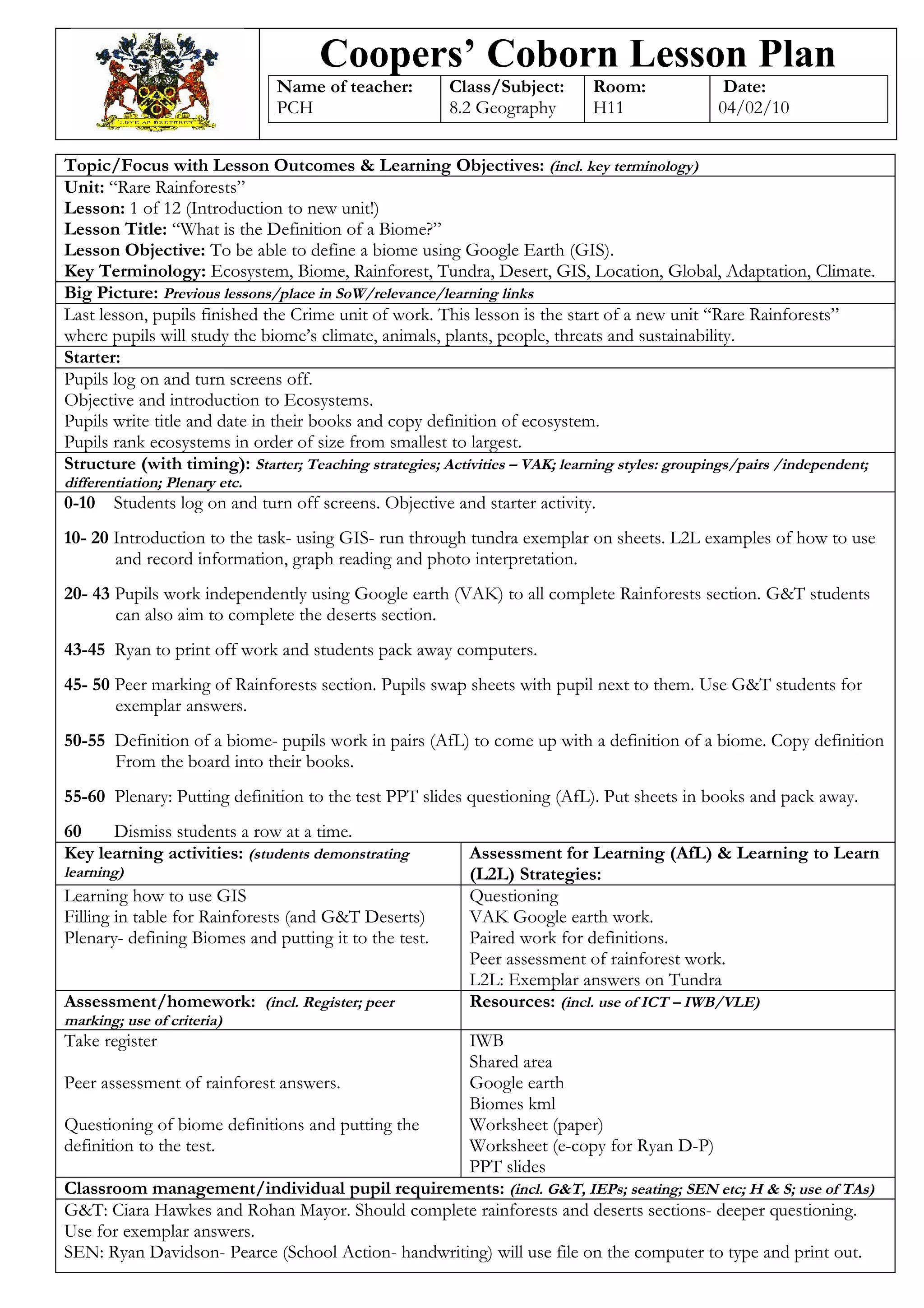 Coopers Lesson Plan Biomes | DOC