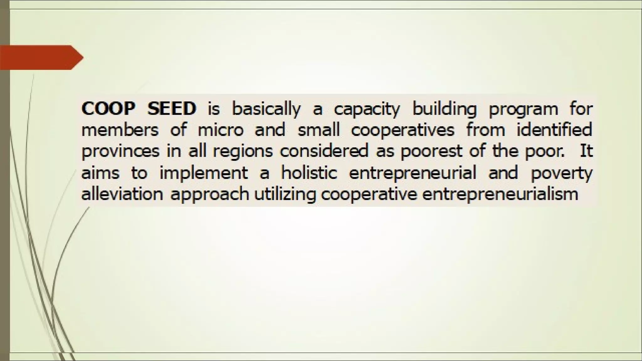 COOP SEED program of the CDA | PPT