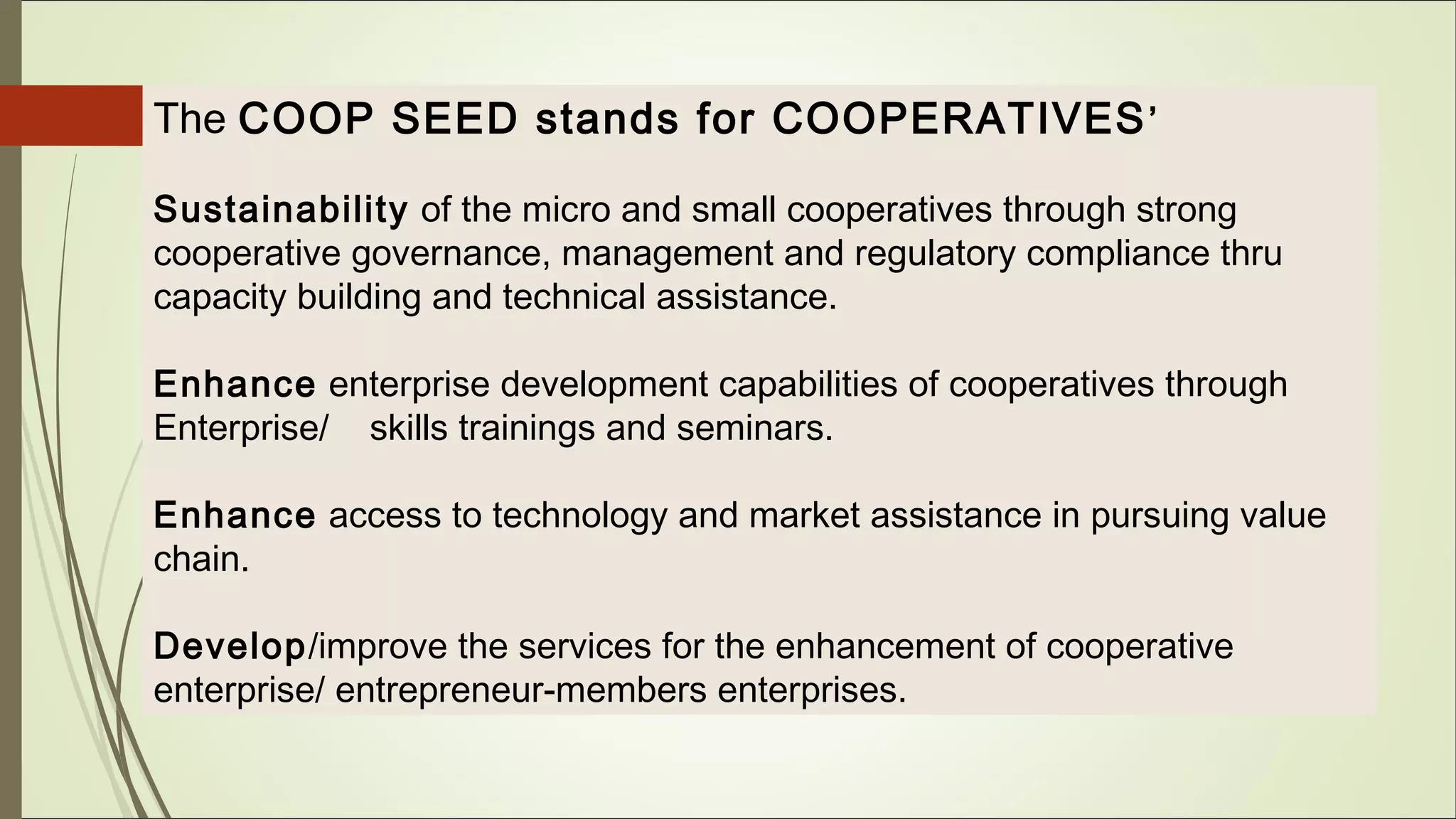 COOP SEED program of the CDA | PPT