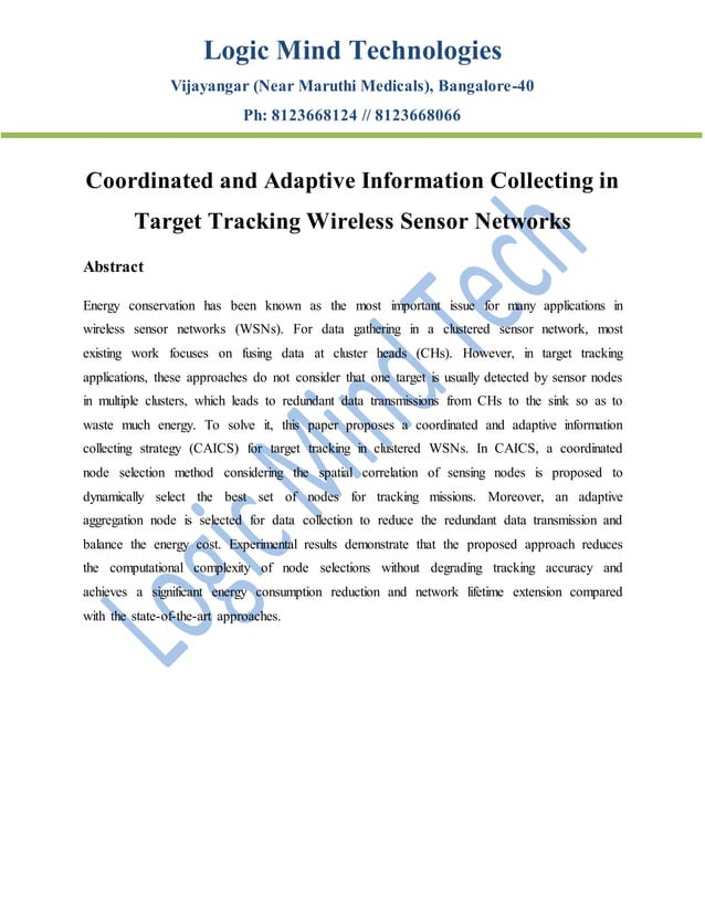 Coordinated and adaptive information collecting in target tracking wireless sensor networks | PDF