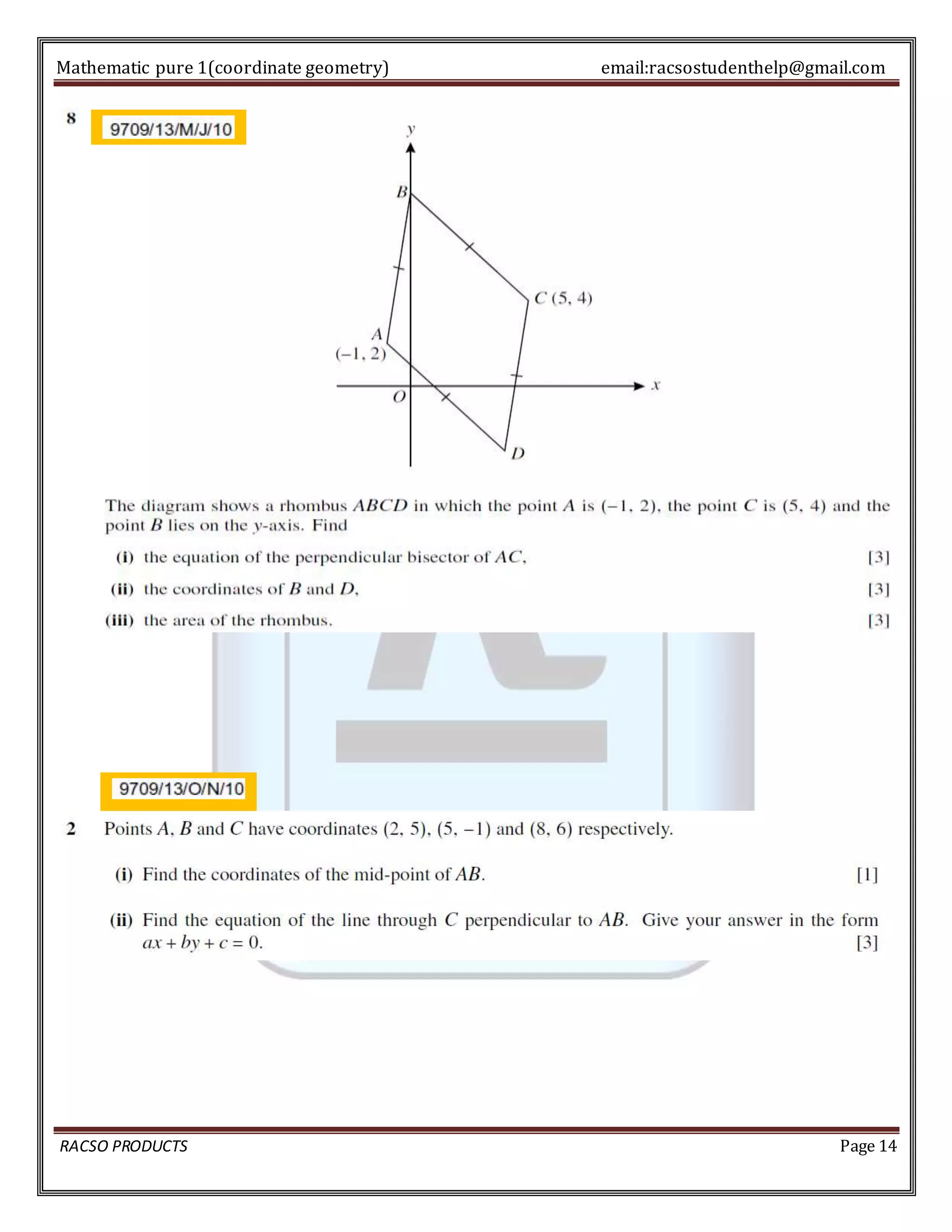 AS LEVEL COORDINATE GEOMETRY EXPLAINED | DOCX