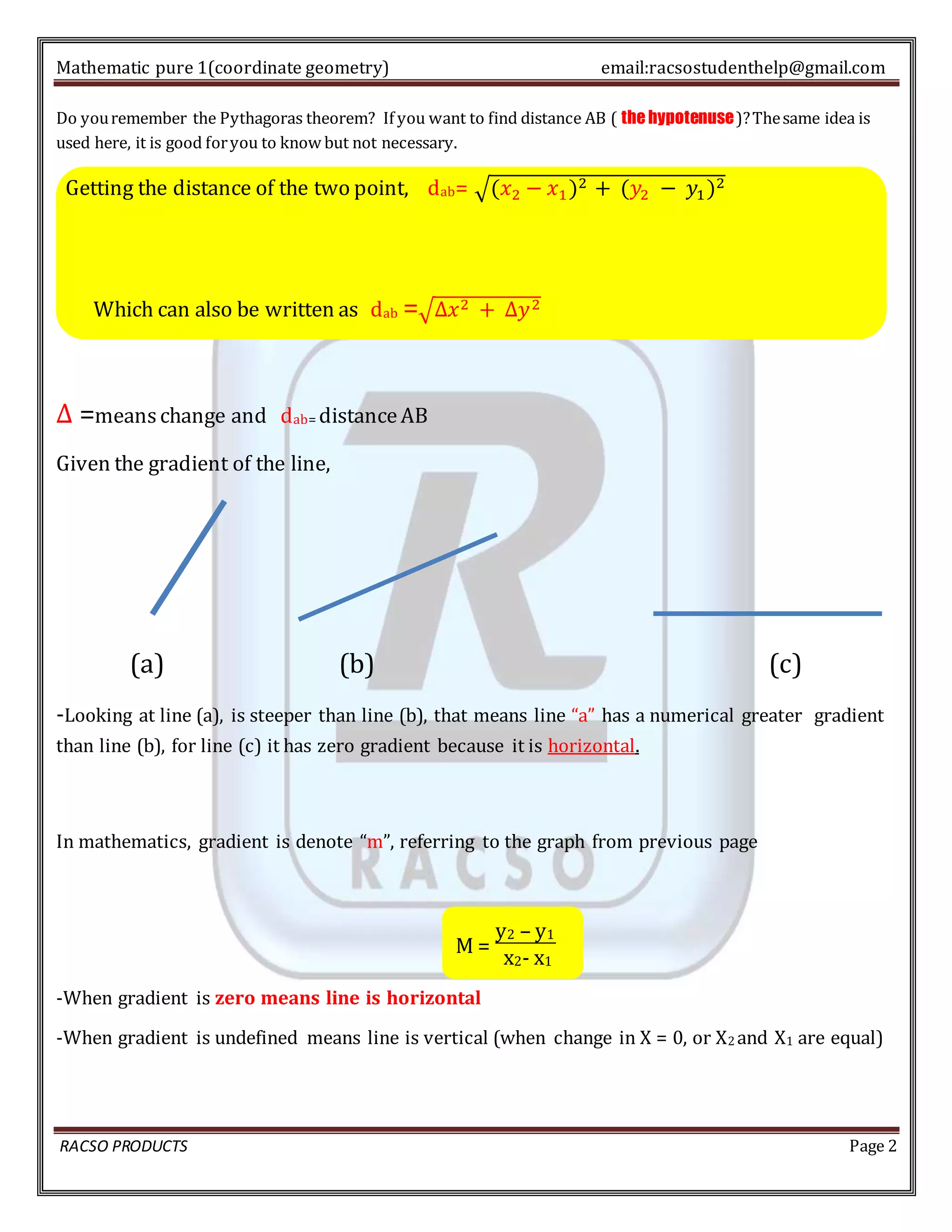 AS LEVEL COORDINATE GEOMETRY EXPLAINED | DOCX