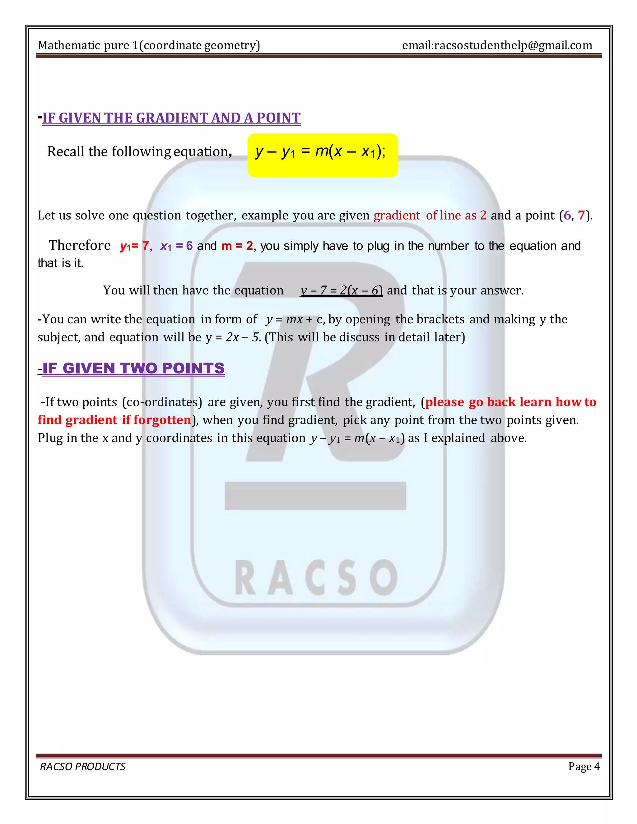 AS LEVEL COORDINATE GEOMETRY EXPLAINED | DOCX