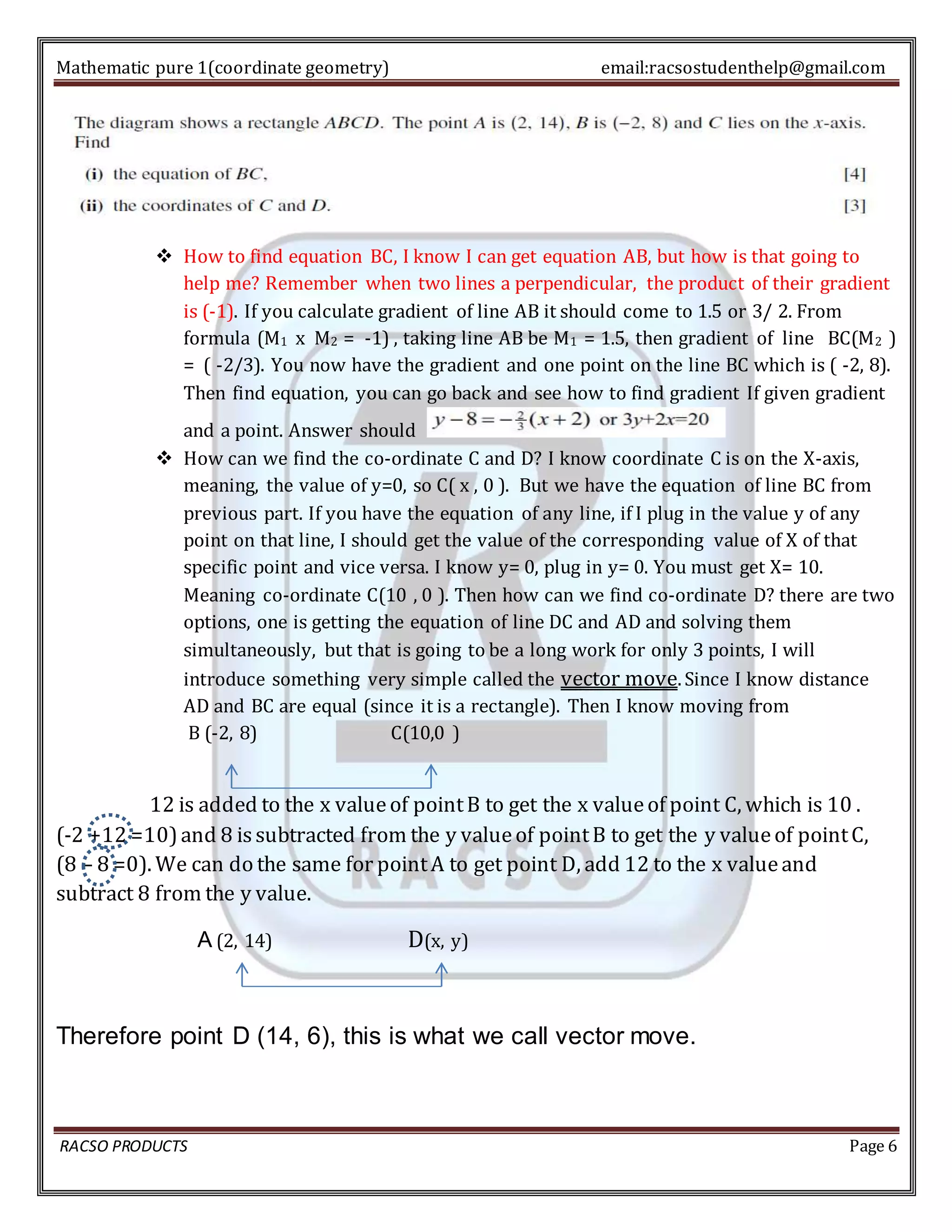 AS LEVEL COORDINATE GEOMETRY EXPLAINED | DOCX