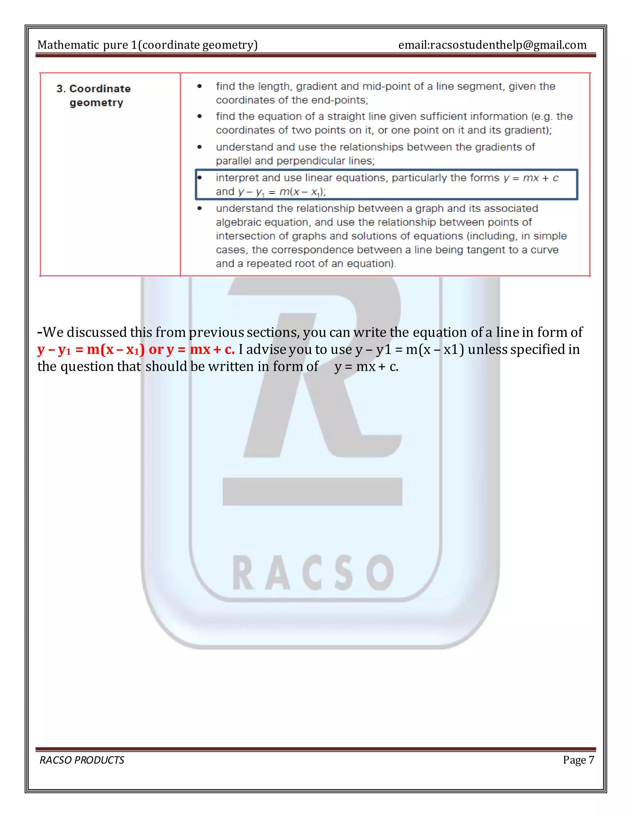 AS LEVEL COORDINATE GEOMETRY EXPLAINED | DOCX