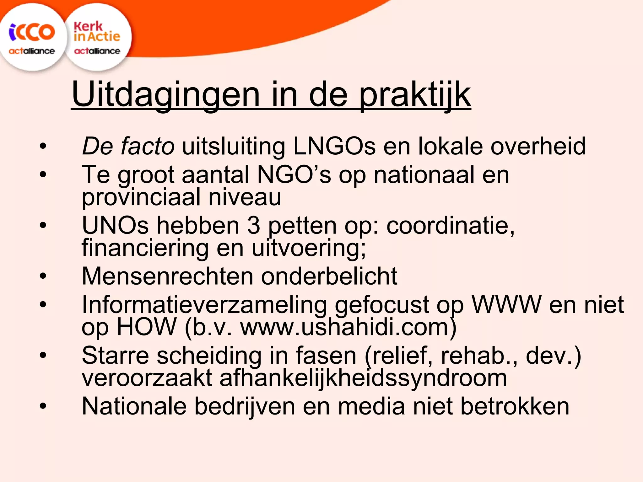 Coordinatie in noodhulp - ICCO | PPT
