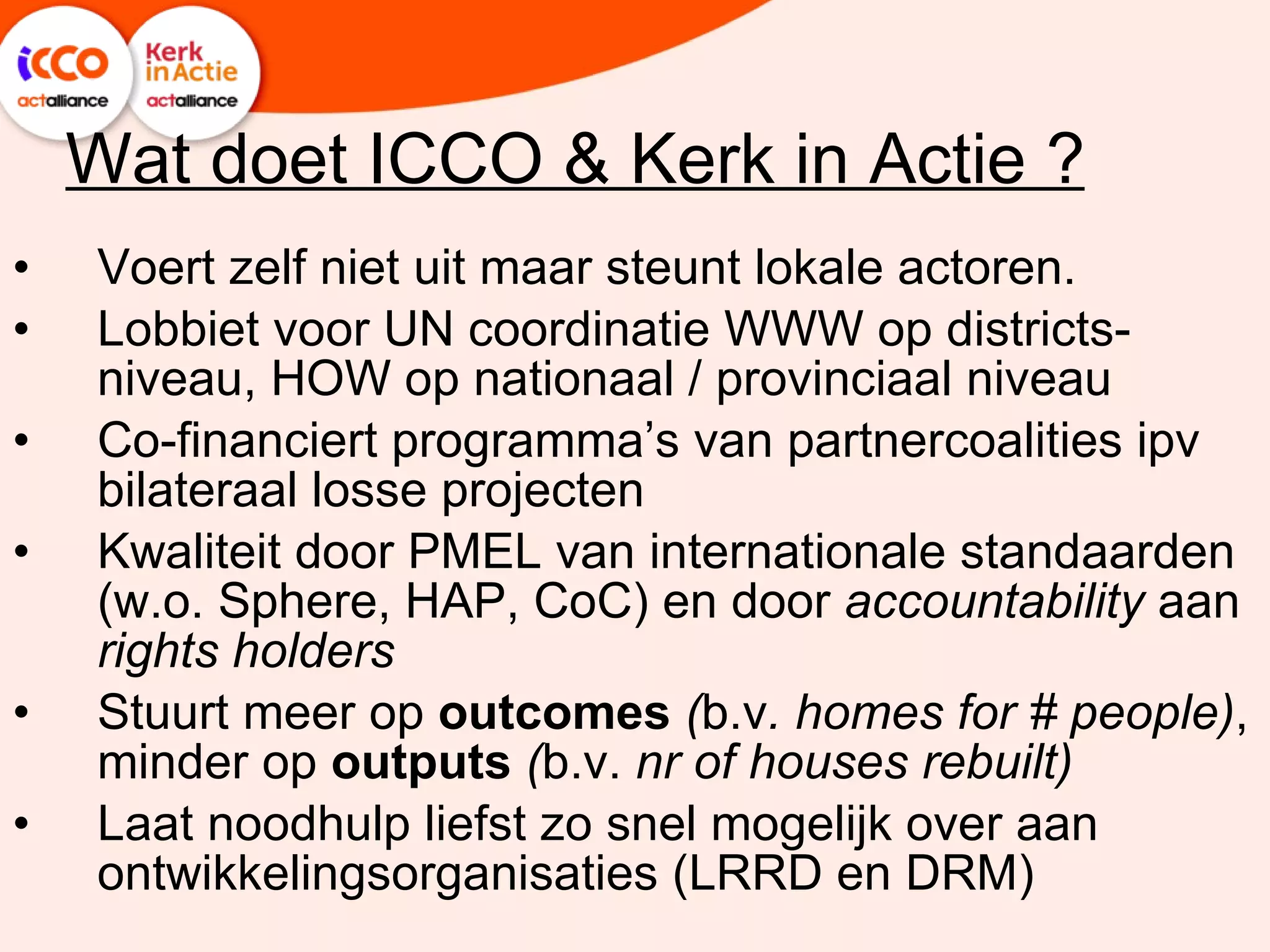 Coordinatie in noodhulp - ICCO | PPT