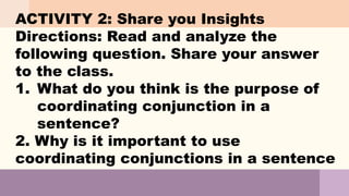 USED OF THE COORDINATING CONJUNCTION PPT | PPTX